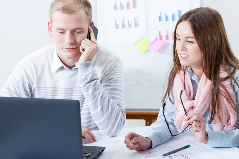 Employees Working at Laptop Stock Image - Image of businesspeople ...