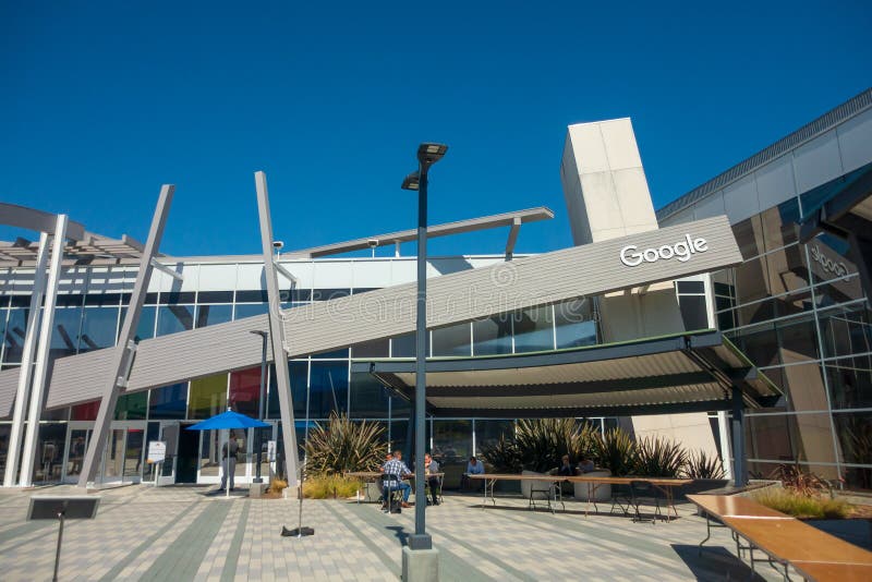 Employees Working Outdoors at Googleplex Headquarters Main Office ...
