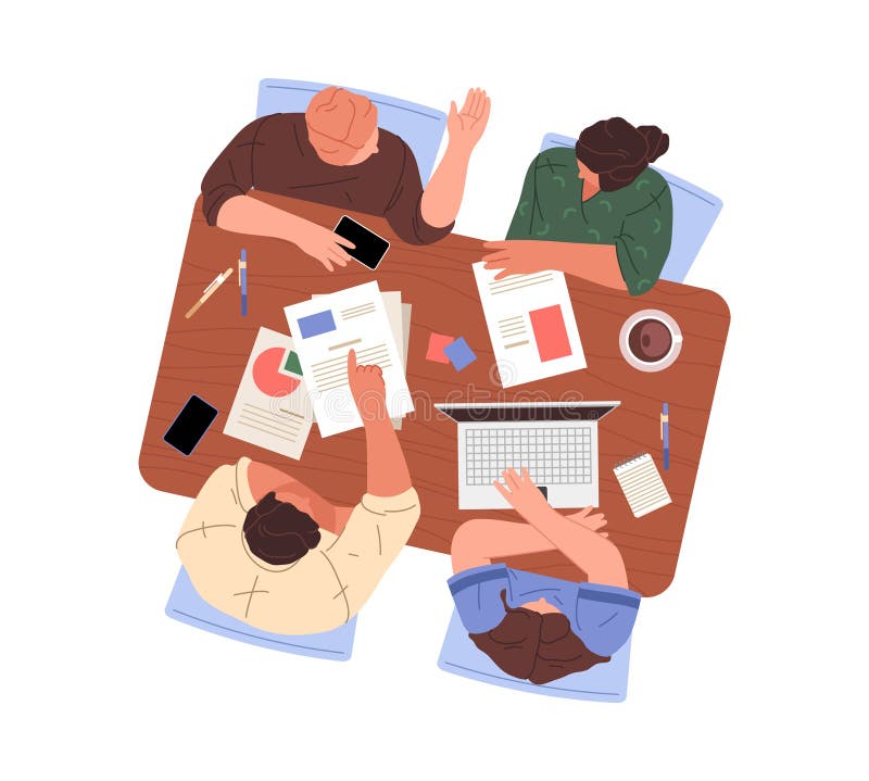 Employees Working on Project, Top View Stock Illustration ...