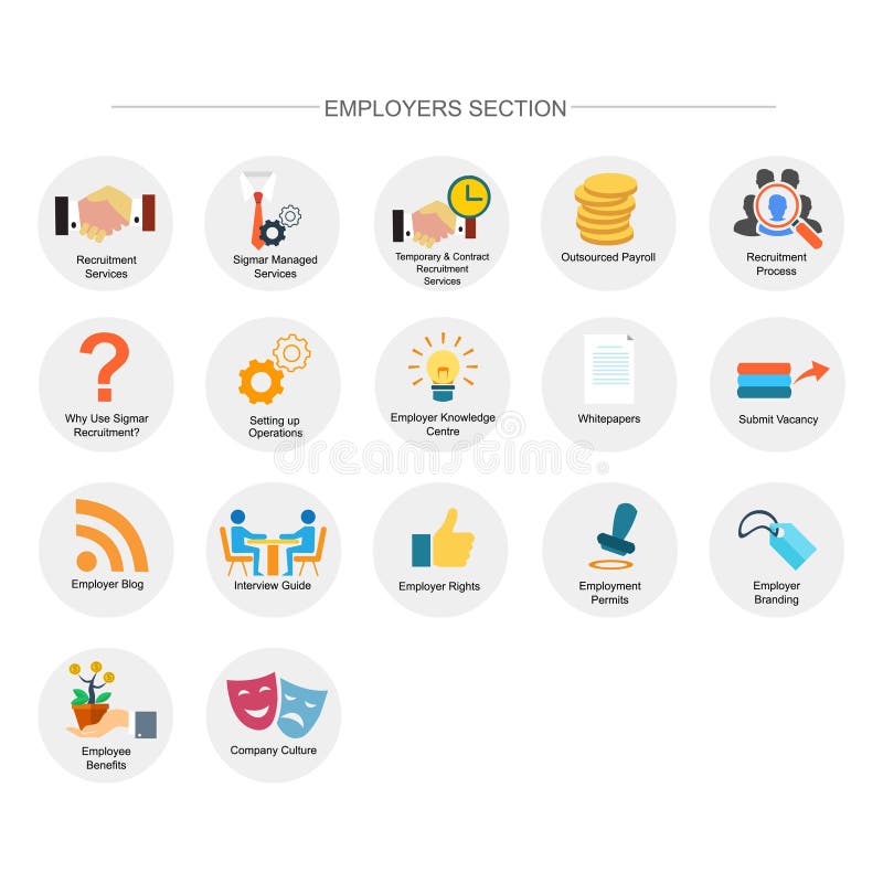 Employer section icon set stock illustration. Illustration of employee ...