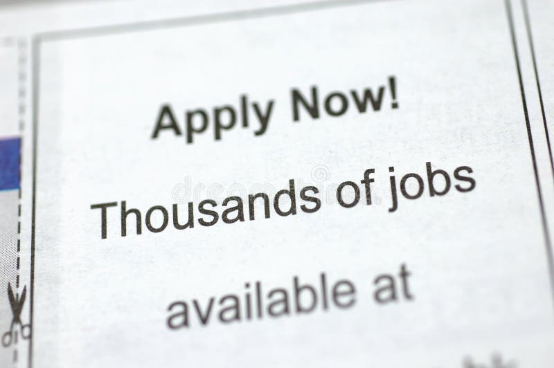 Employment ad on newspaper stock photo. Image of career - 4926652