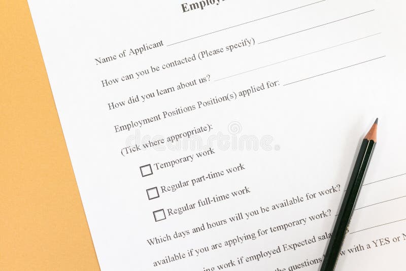 Employment Application Paper Form Stock Photo - Image of sign, blank ...
