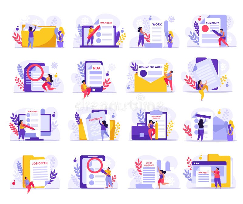Employment Flat Icons Collection Stock Vector - Illustration of design ...