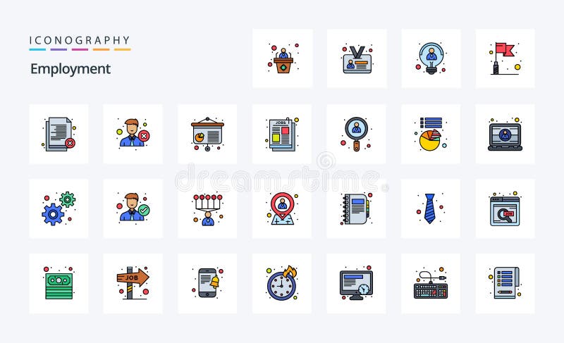 25 Employment Line Filled Style Icon Pack Stock Vector - Illustration ...
