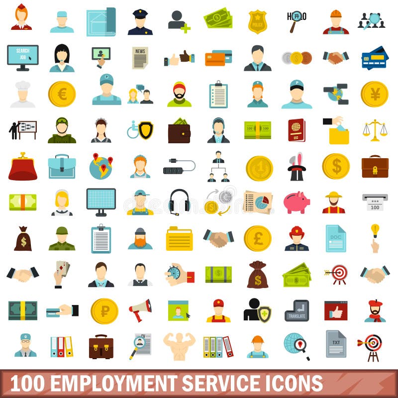 100 Employment Service Icons Set, Flat Style Stock Vector ...