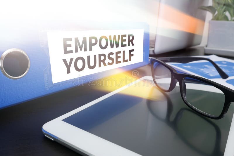 EMPOWER YOURSELF Businessman Working at Office Desk and Using a Stock ...