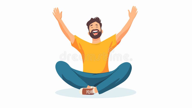 Empowered Man Sitting with Hands Raised on Elevated Floor Stock Vector ...