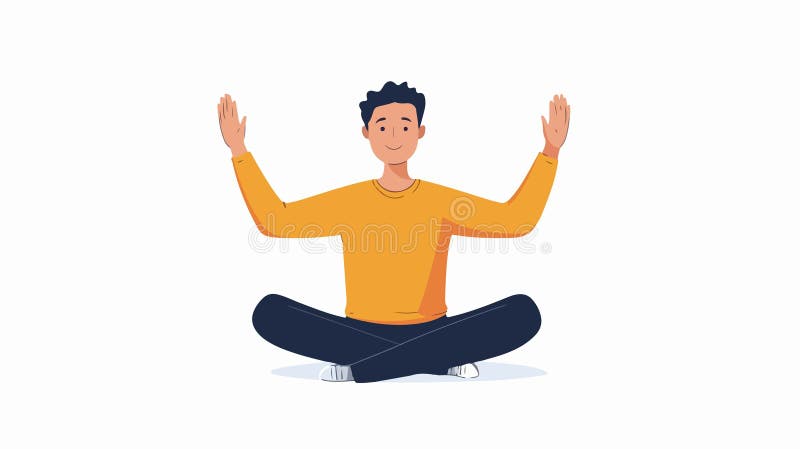 Empowered Man Sitting with Hands Raised on Elevated Floor Stock Vector ...