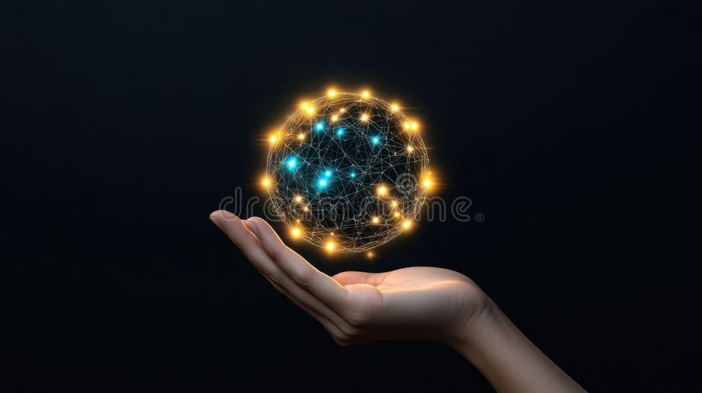 Empowering the Future: Hand Holding Glowing AI Sphere Symbolizing Power and Potential of ...