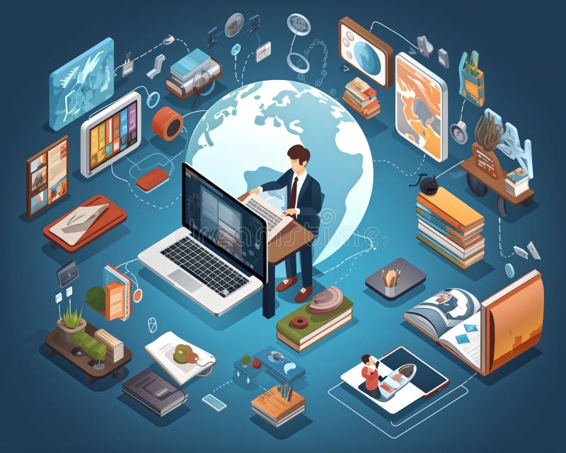 Empowering Minds through Online Learning Stock Illustration - Illustration of draw, student ...