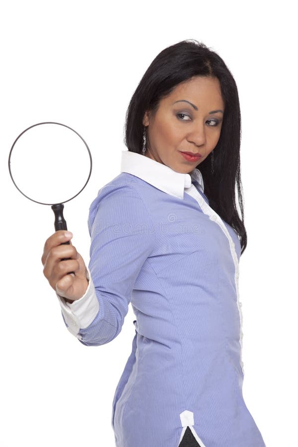 Empresaria - Latina Usando La Lupa Imagen de archivo - Imagen de blanco ...