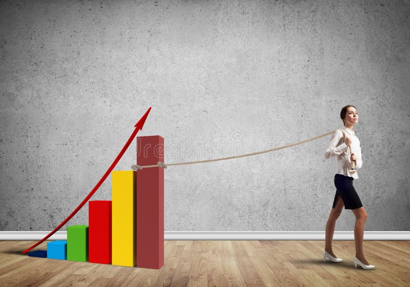 Empresaria Que Tira Del Garph Con La Cuerda Como Símbolo Del Poder Y ...