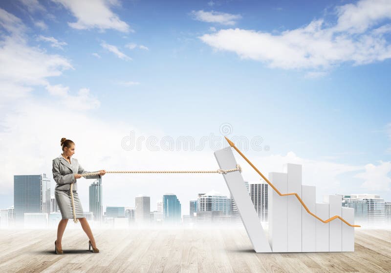 Empresaria Que Tira Del Gráfico Con La Cuerda Como Concepto De Poder Y ...