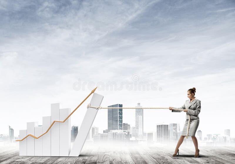 Empresaria Que Tira Del Gráfico Con La Cuerda Como Concepto De Poder Y ...