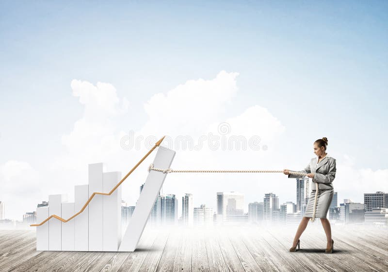 Empresaria Que Tira Del Gráfico Con La Cuerda Como Concepto De Poder Y ...