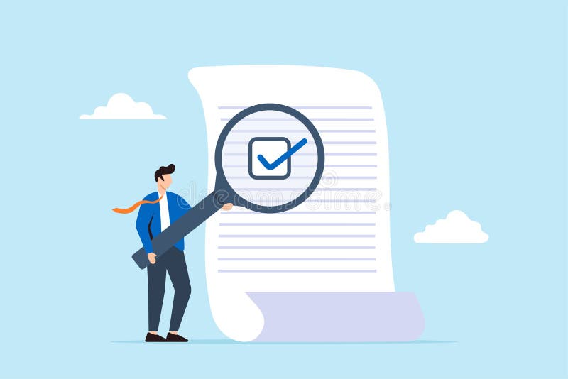 Empresario Inspeccionar El Documento Con Amplificador Stock de ...