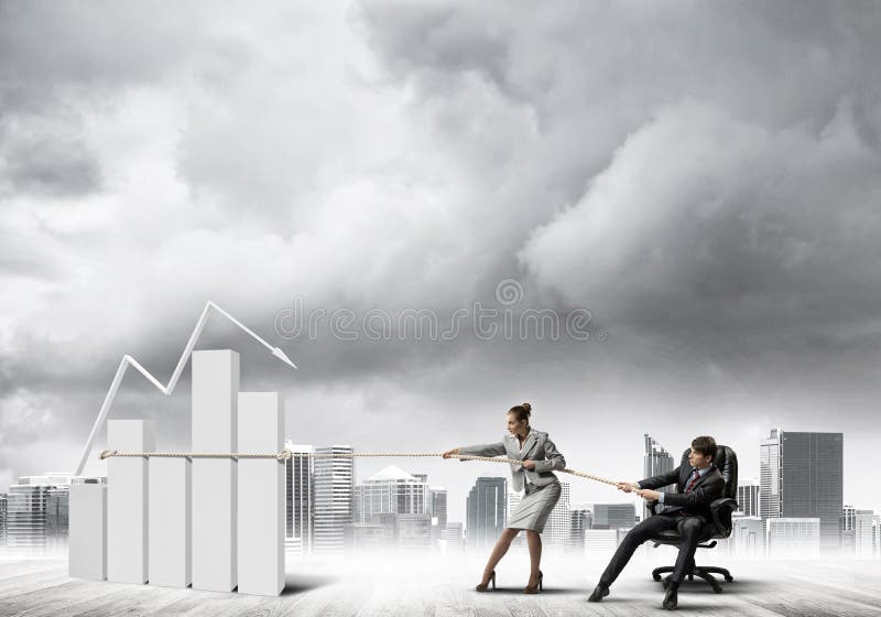 Empresarios Que Tiran Del Gráfico Con La Cuerda Como Símbolo Del Poder ...
