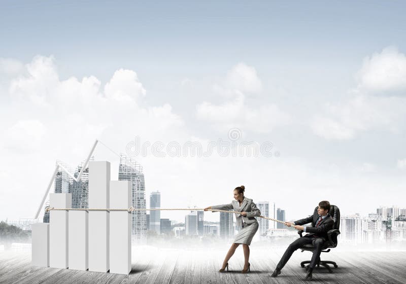 Empresarios Que Tiran Del Gráfico Con La Cuerda Como Símbolo Del Poder ...