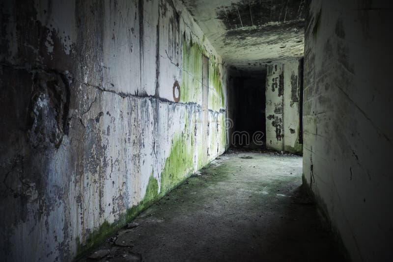 Empty Abandoned Bunker Interior with Black End Stock Image - Image of ...