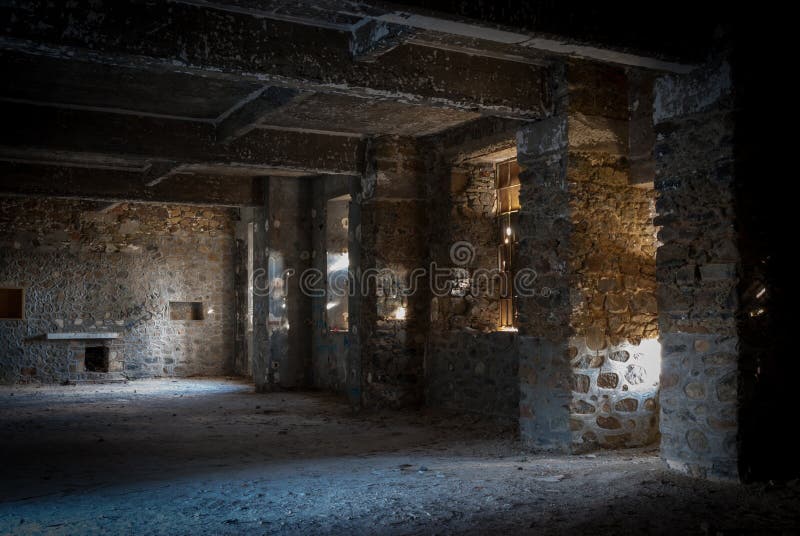 Empty Abandoned Creepy Deserted Room with Bright Sun Lights Entering ...