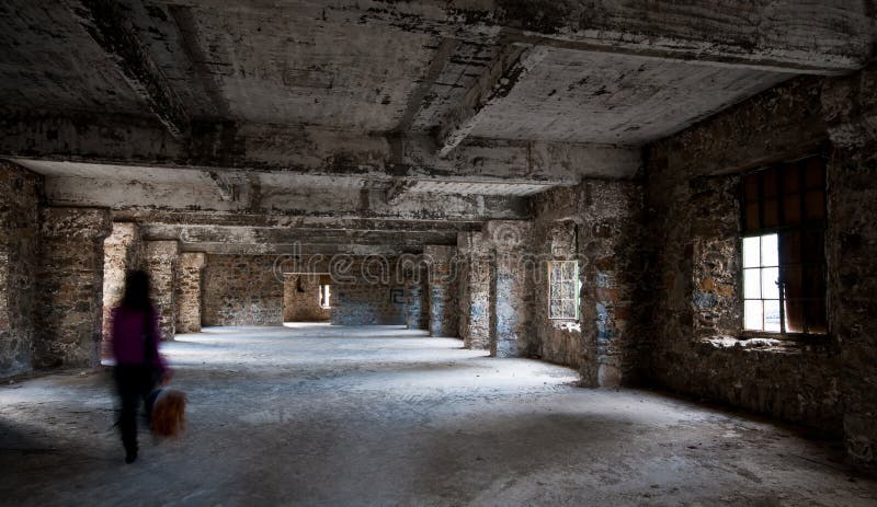 Empty Abandoned Creepy Room Whit Ghost Walking Stock Image - Image of ...