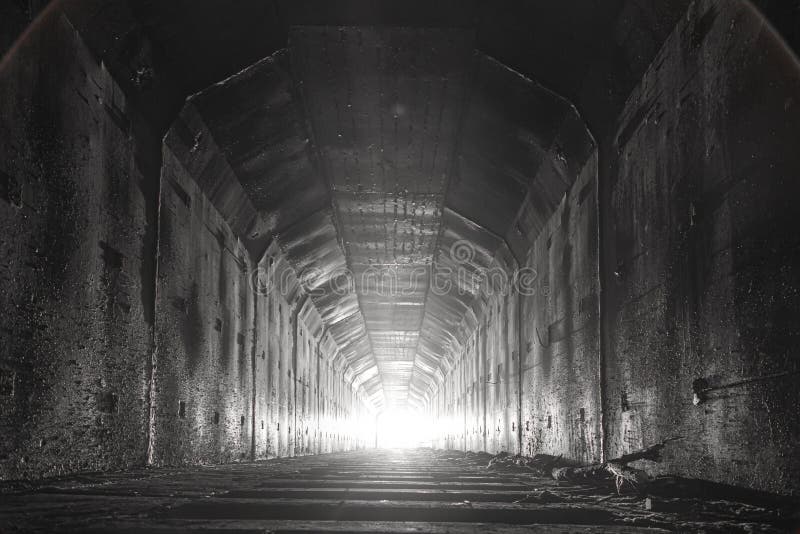Empty Abandoned Railway Dark Tunnel with Light in the End Stock Image ...