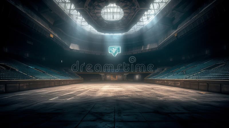 Empty Abandoned Sport Arena Illuminated with Spotlights Stock ...