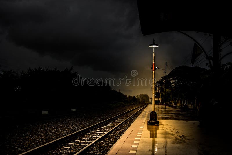 Empty and Abandoned Train Station at Night Stock Photo - Image of ...