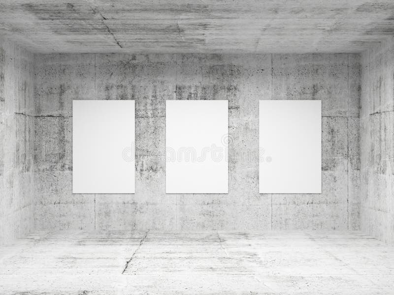 Empty Art Gallery Concrete Hall 3d Interior Stock Illustration ...