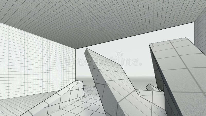 Empty Abstract Covered with Grid Line Concrete Room Interior Stock ...