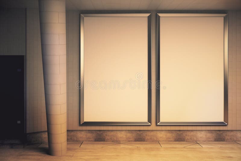 Empty ad posters at night stock illustration. Illustration of billboard ...