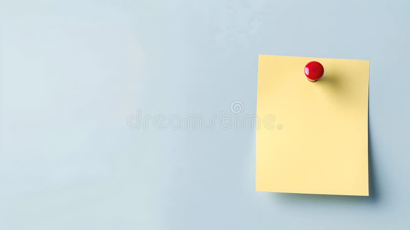 Blank Yellow Sticky Note Pinned with a Red Thumbtack on Blue Background ...