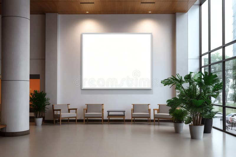 Empty Advertising Billboard Frame in Office Lobby with Ample Copy Space ...