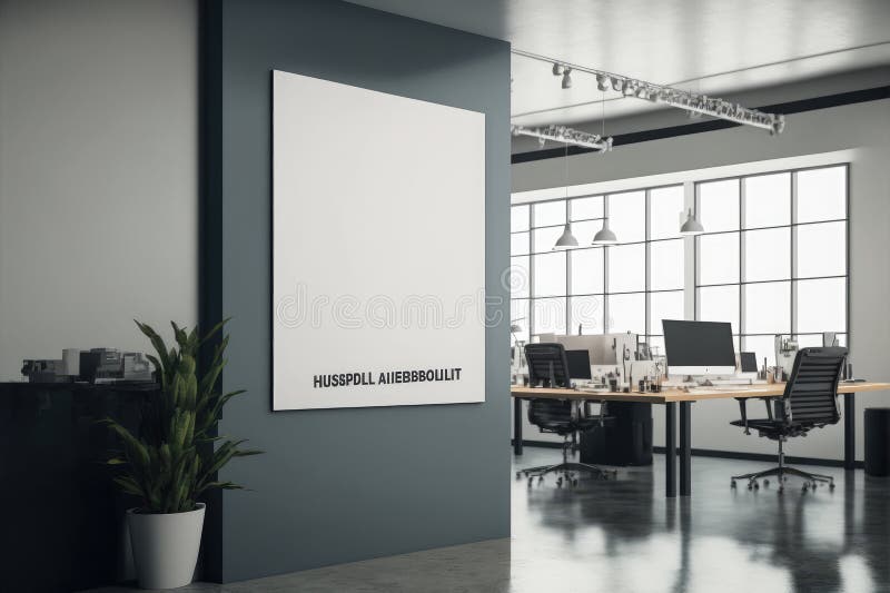 Empty Advertising Billboard Frame on Wall in Office Lobby Copy Space ...