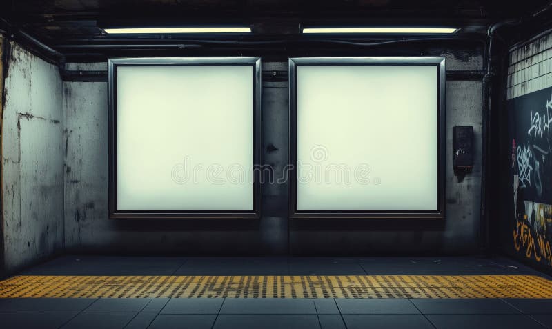 Empty Advertising Space in Subway Station, Two Blank Billboards, Urban ...