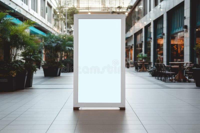 Empty Advertising Stand in Mall S Central Aisle with Greenery Stock ...