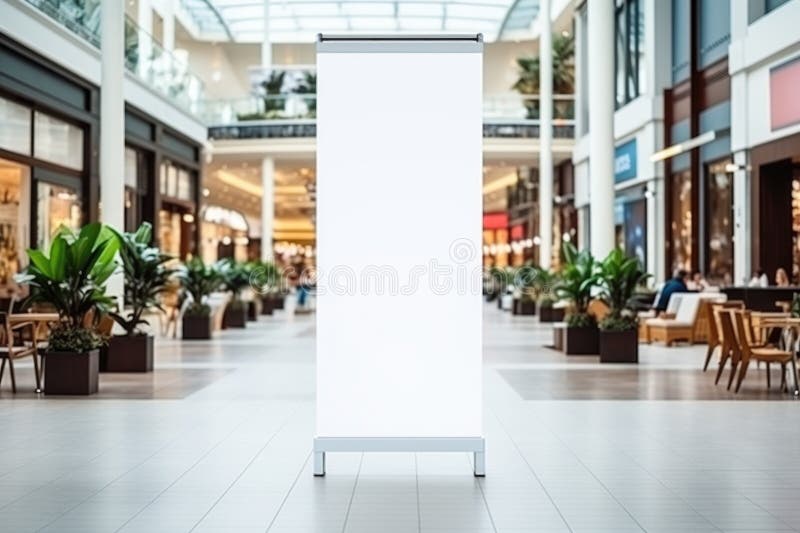 Empty Advertising Stand in Mall S Central Aisle with Greenery Stock ...