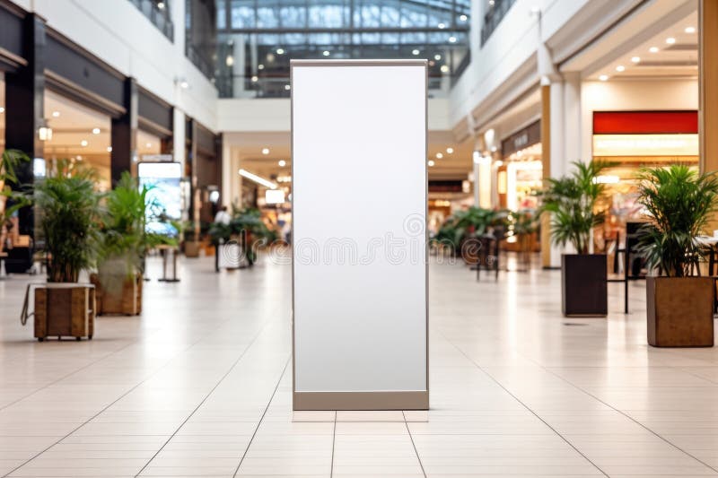 Empty Advertising Stand in Mall S Central Aisle with Greenery Stock ...
