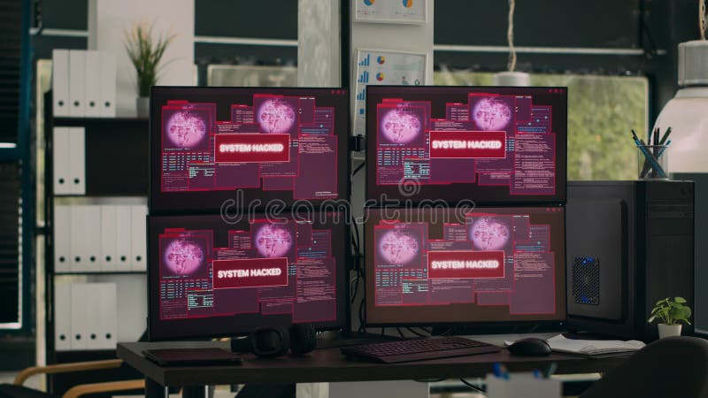 It Office with Multiple Monitors Showing Critical Error Message Flashing on Screens Stock ...