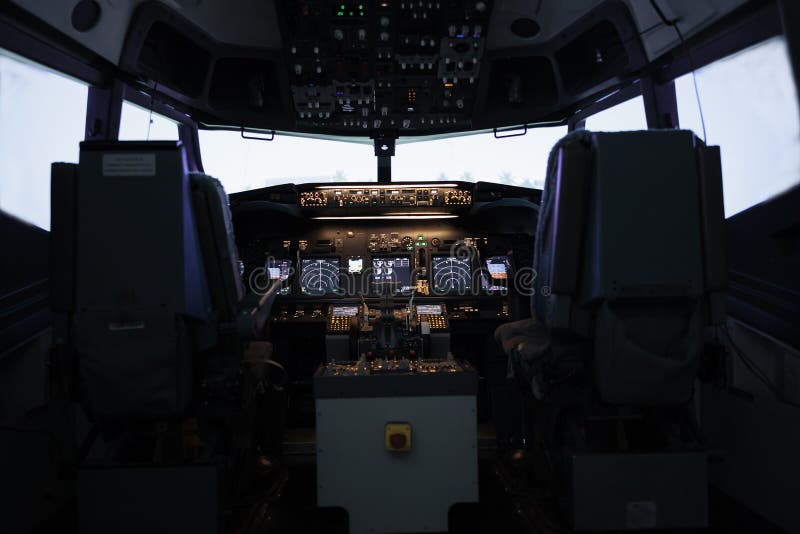 Empty Aircraft Cabin with Control Panel Buttons and Lever Command Stock ...