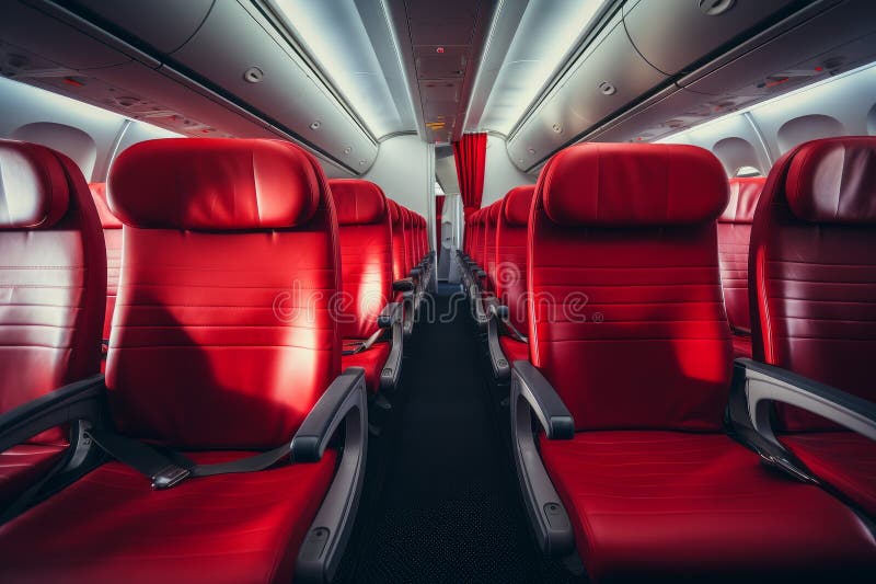 Empty Aircraft Red Interior. Generate Ai Stock Image - Image of ...