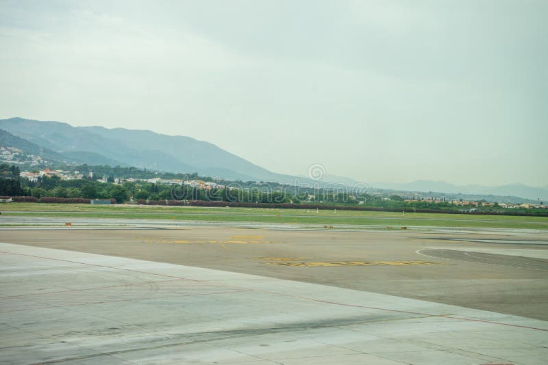 An Empty Airfield with a Hills in the Background at Malaga, Spain Stock ...