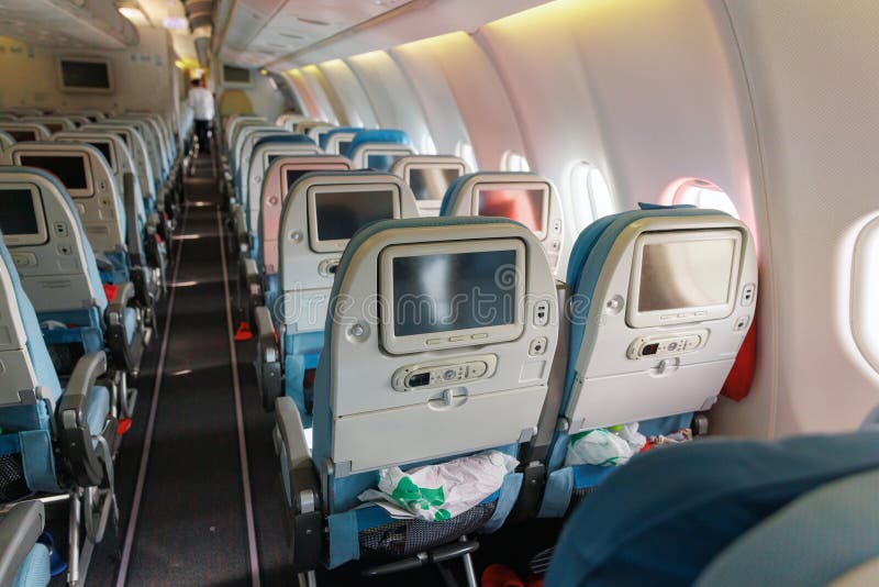Empty Airplane Cabin in Flight Stock Photo - Image of experience ...