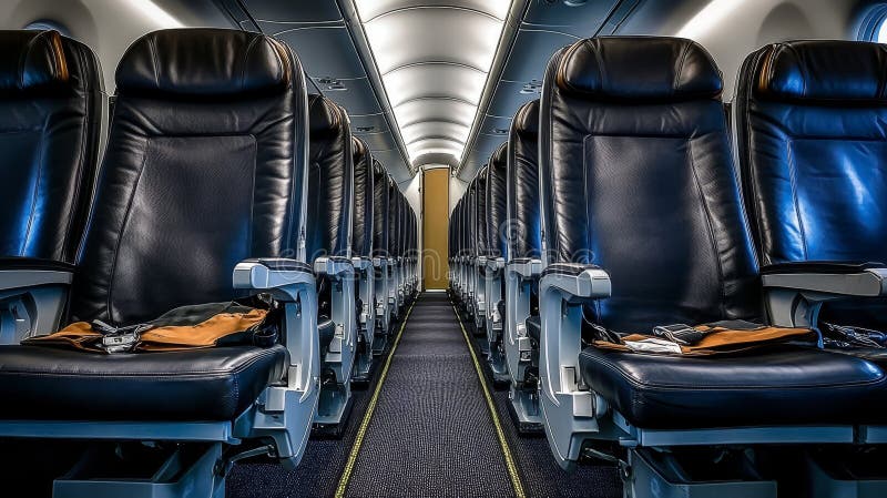 Empty Airplane Cabin Seats Interior during Flight, Perspective from ...