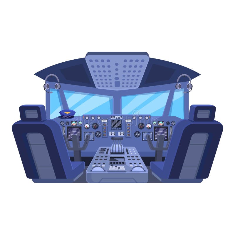 Empty Airplane Cockpit with Control Panel and Pilot Seats Stock Vector ...