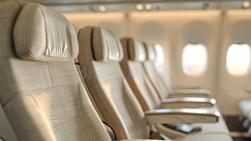 Empty Airplane Seats in a Row Inside an Aircraft Cabin. Stock Photo ...