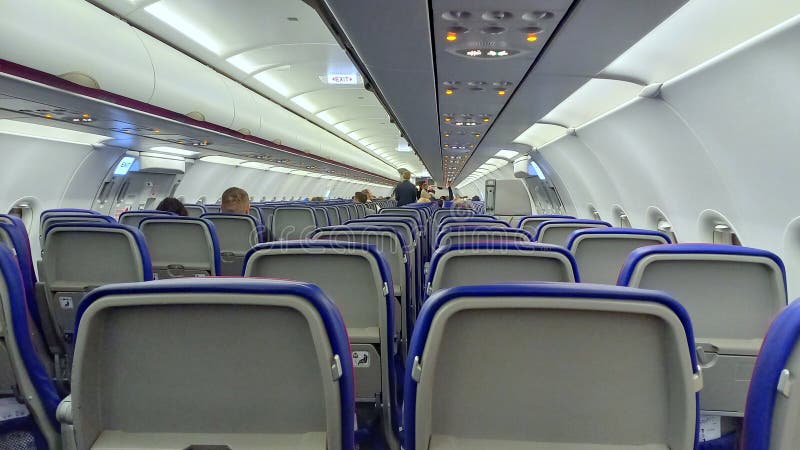 Almost Empty Airplane, View from Back To Front on Airbus 321 Editorial ...