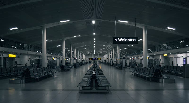 Empty Airport Arrival Hall with Welcome Sign: a Study in Stillness ...
