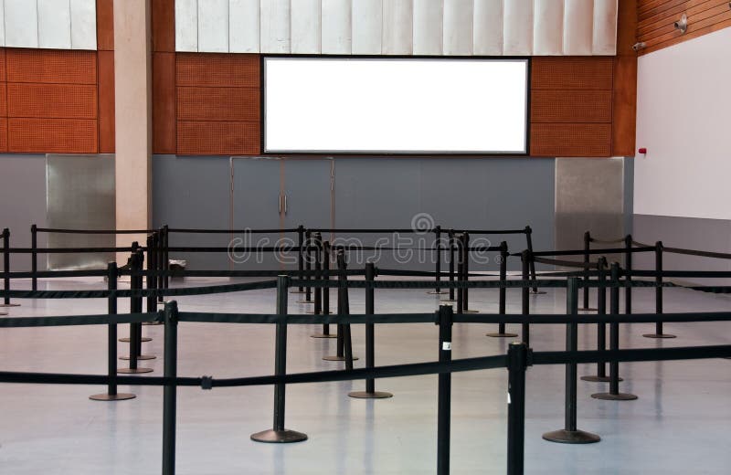 Empty Airport Check in Line with Advert Space Sign Stock Photo - Image ...