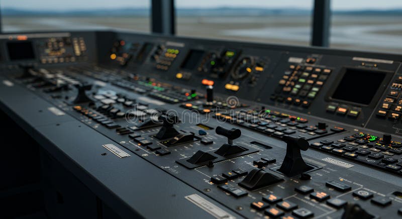 Empty Airport Control Tower Console: Dark Grey Panel with Untouched ...